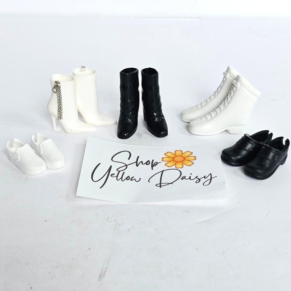 Barbie | Toys | Lot Of 5 Barbie Boots And Sneakers Black White Heeled ...